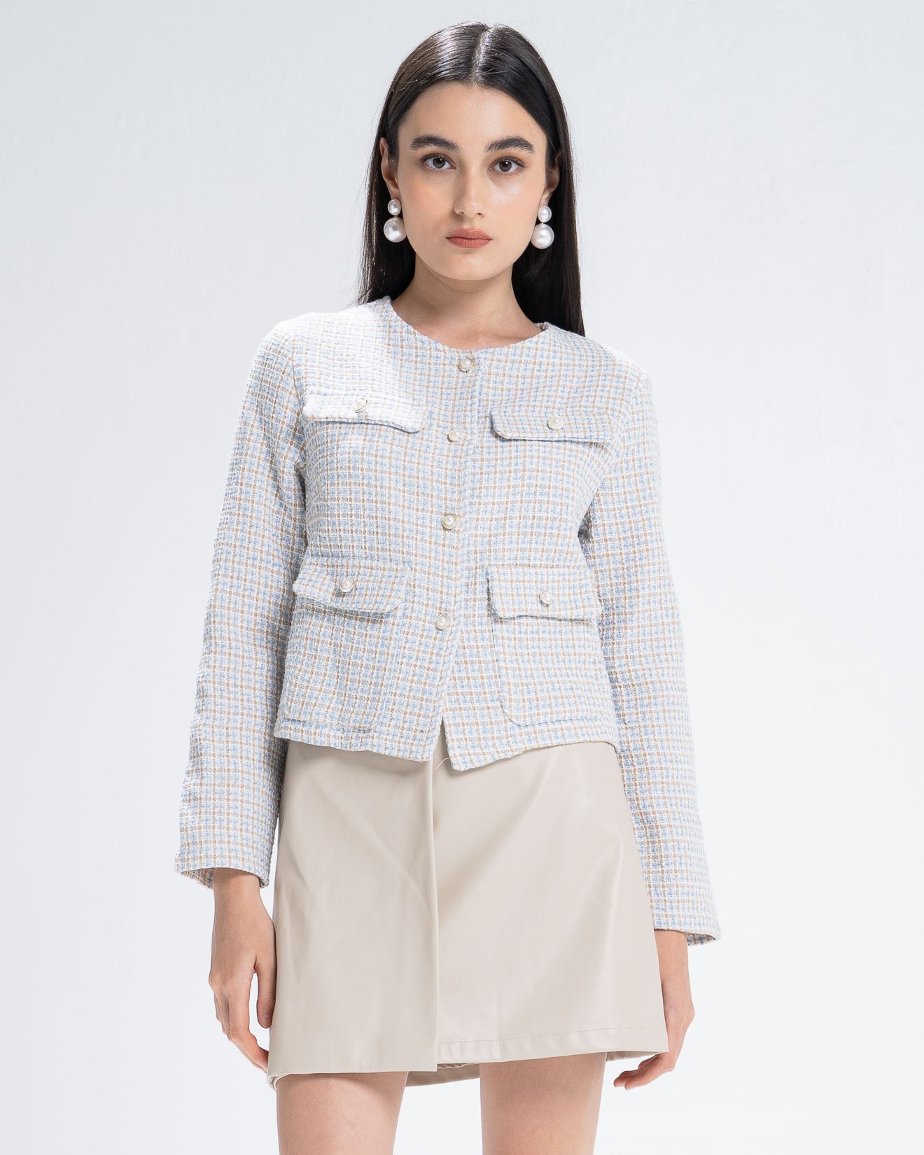 The Stage 38 Outer Tweed Sleeveless Blue Cardigan Wanita 190904