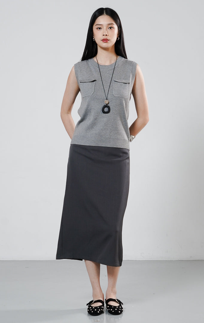 Heidi Top Grey - Atasan Rajut Tanpa Lengan Wanita
