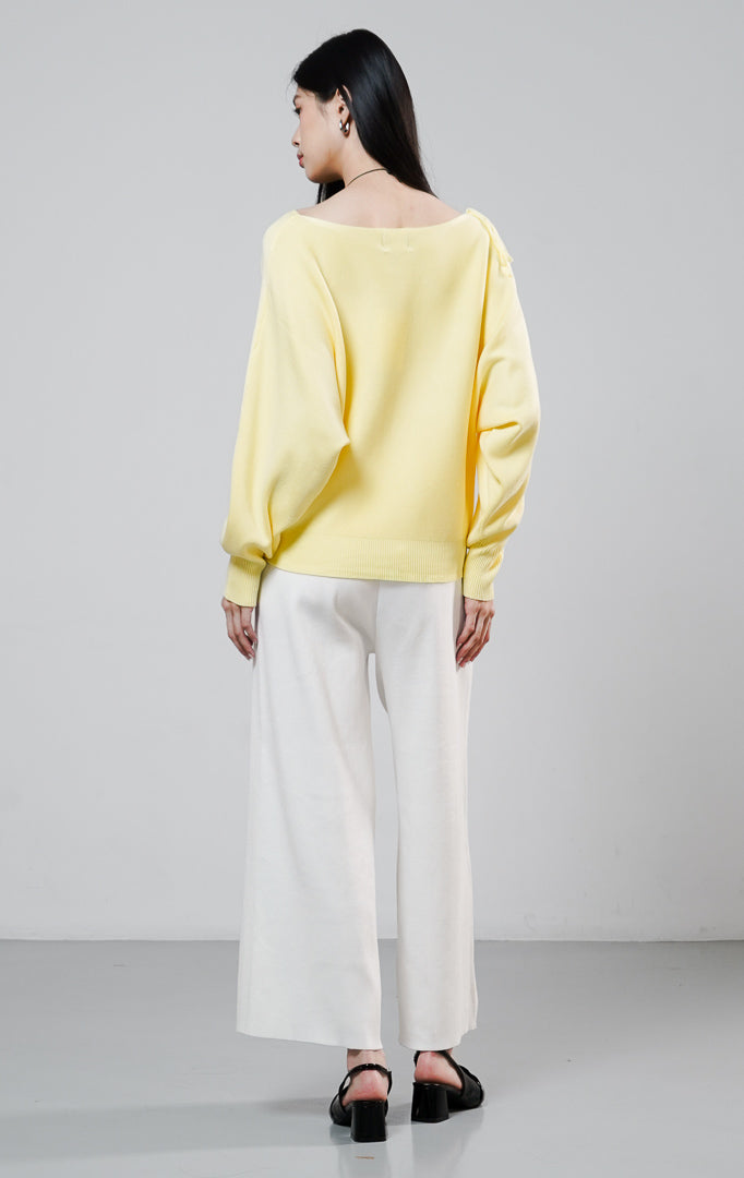 Brigitte Sweater Yellow - Atasan Rajut Kuning Detail Pita