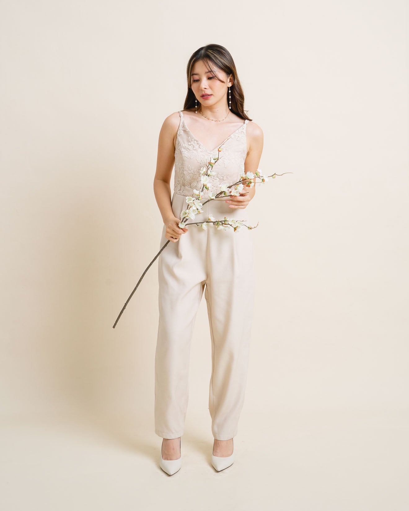 CNY Calendula Embroidery Ivory Jumpsuit 786931