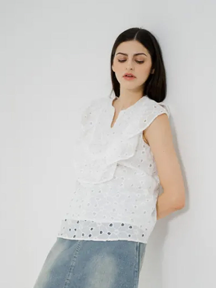 Shelby Sleeveless Crochet White Top 186129