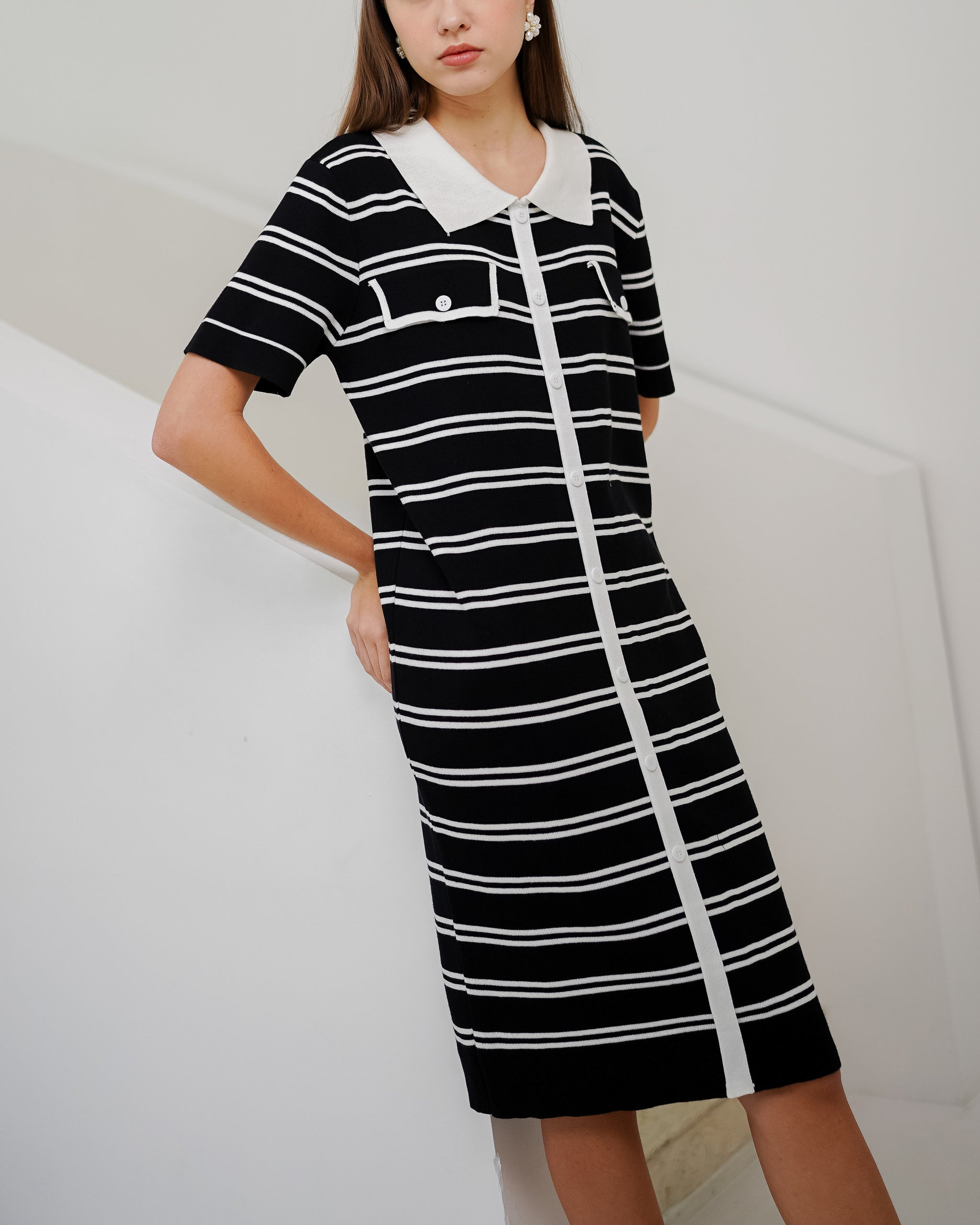 Gaun Wanita Casual Lengan Pendek Georgia Knit Midi Dress Black